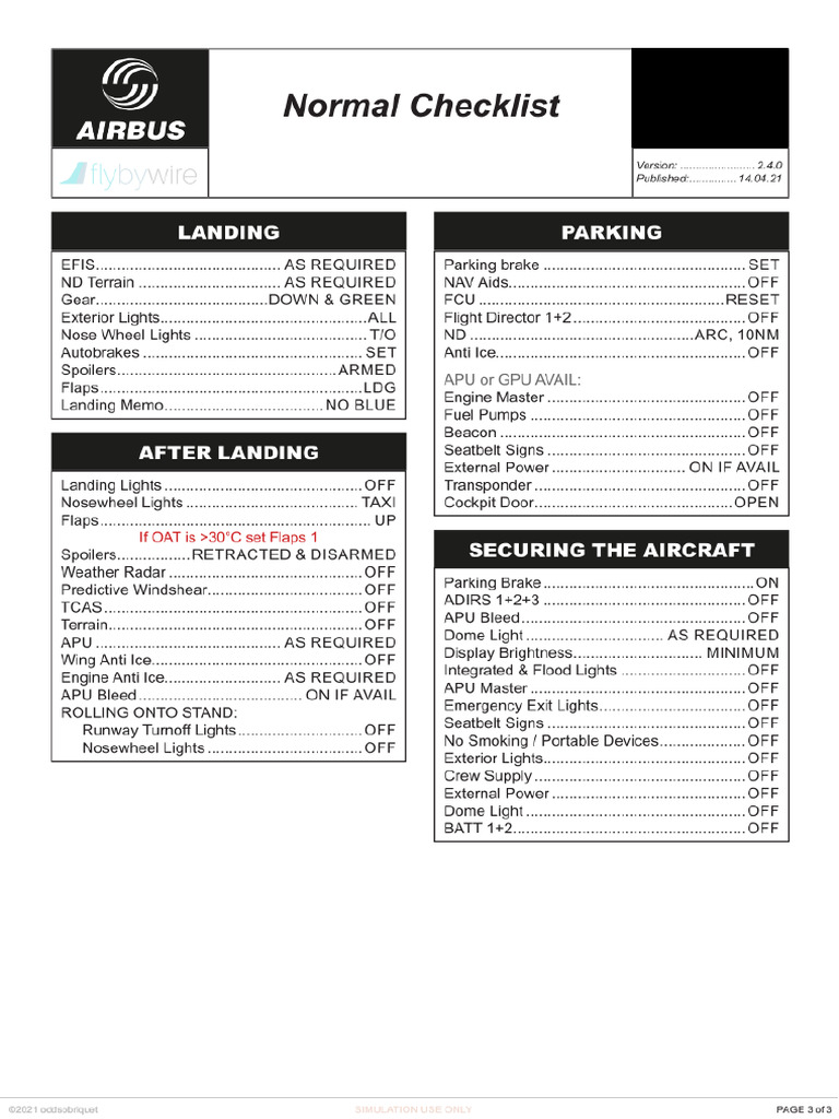 A330-900 Checklist | PDF