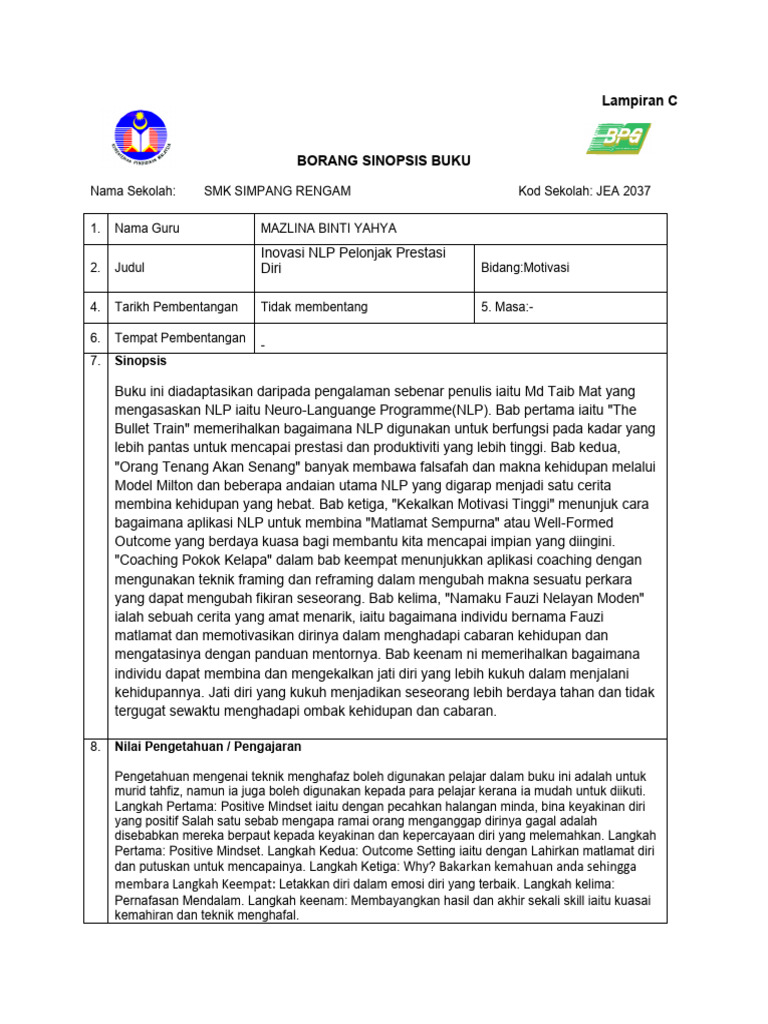 Borang Sinopsis Guru 4 | PDF | Career & Growth | Self-Improvement
