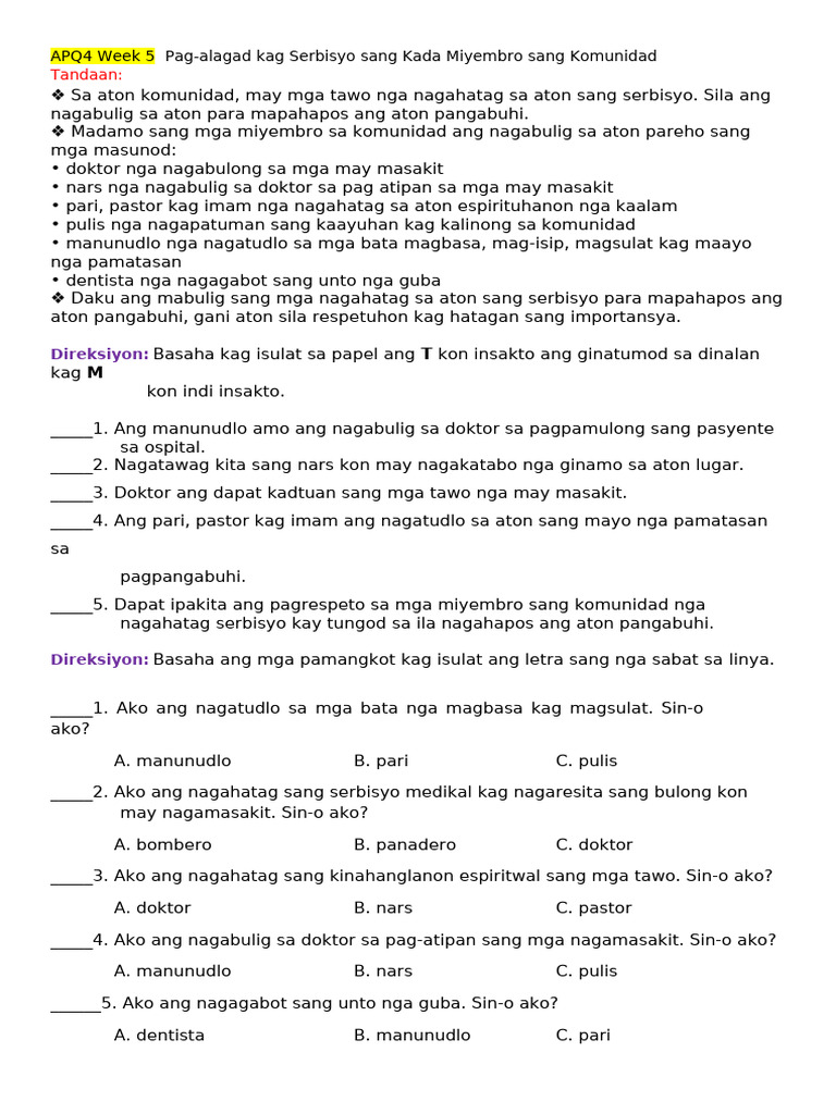 AP Q4 Weeks 56 | PDF