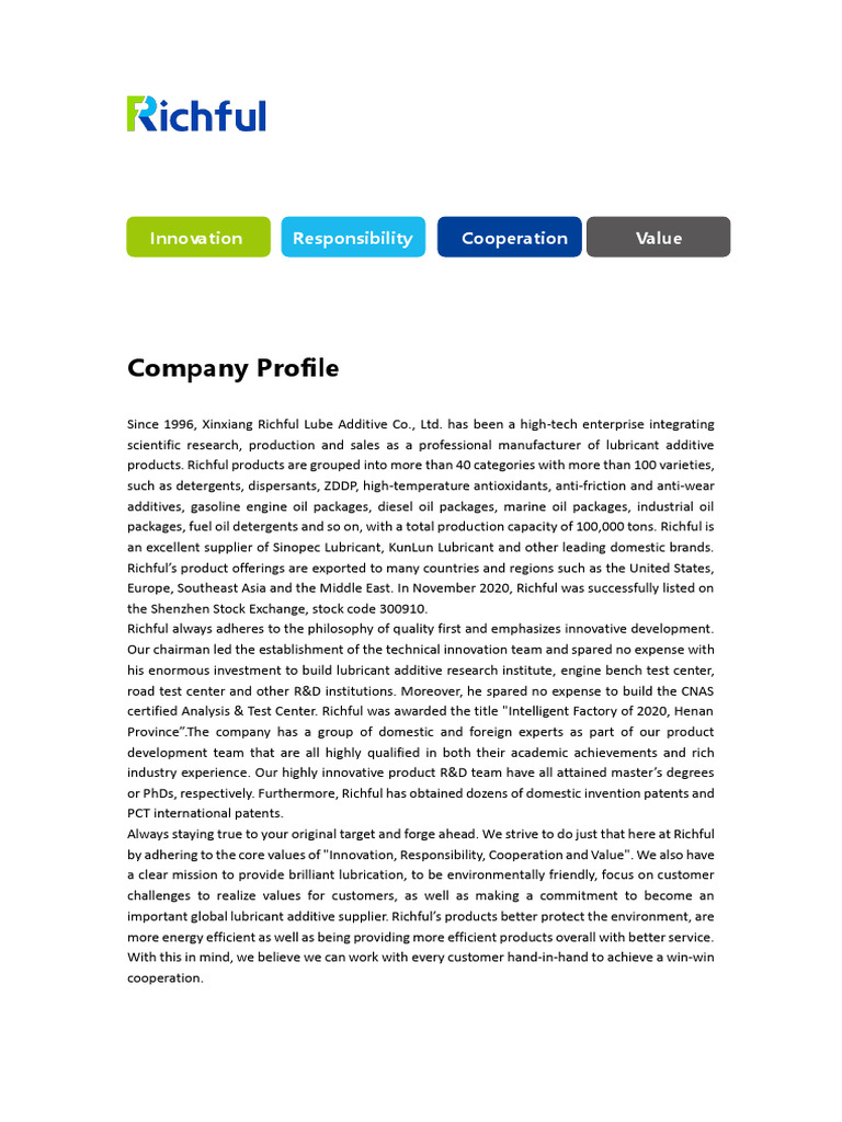 Richful Lubricant Additive Package 20230202 | PDF