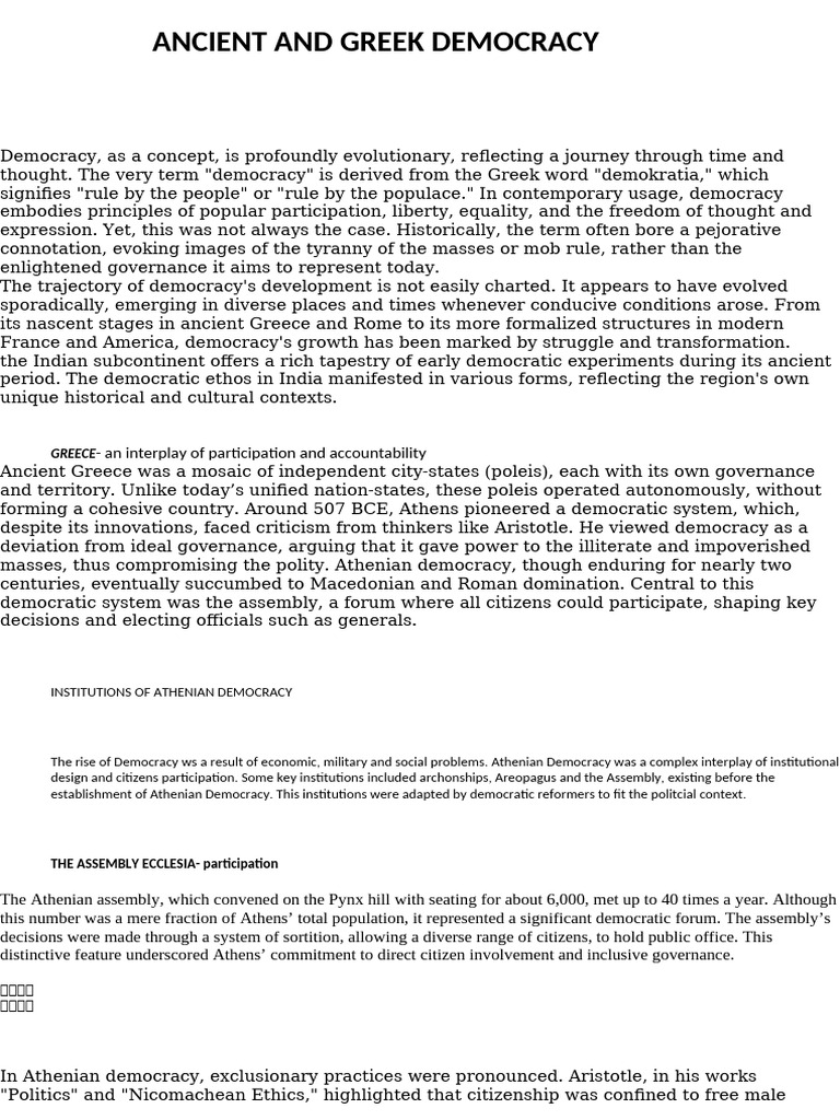 Ancient and Greek Democracy | PDF