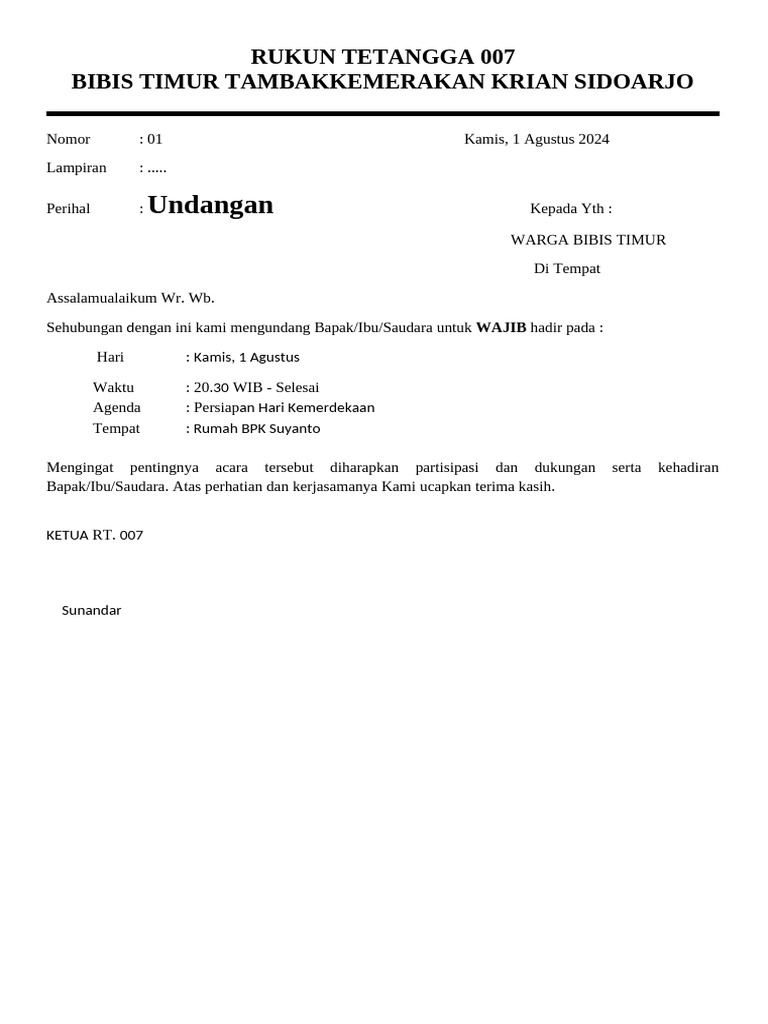 Undangan Rapat RT | PDF