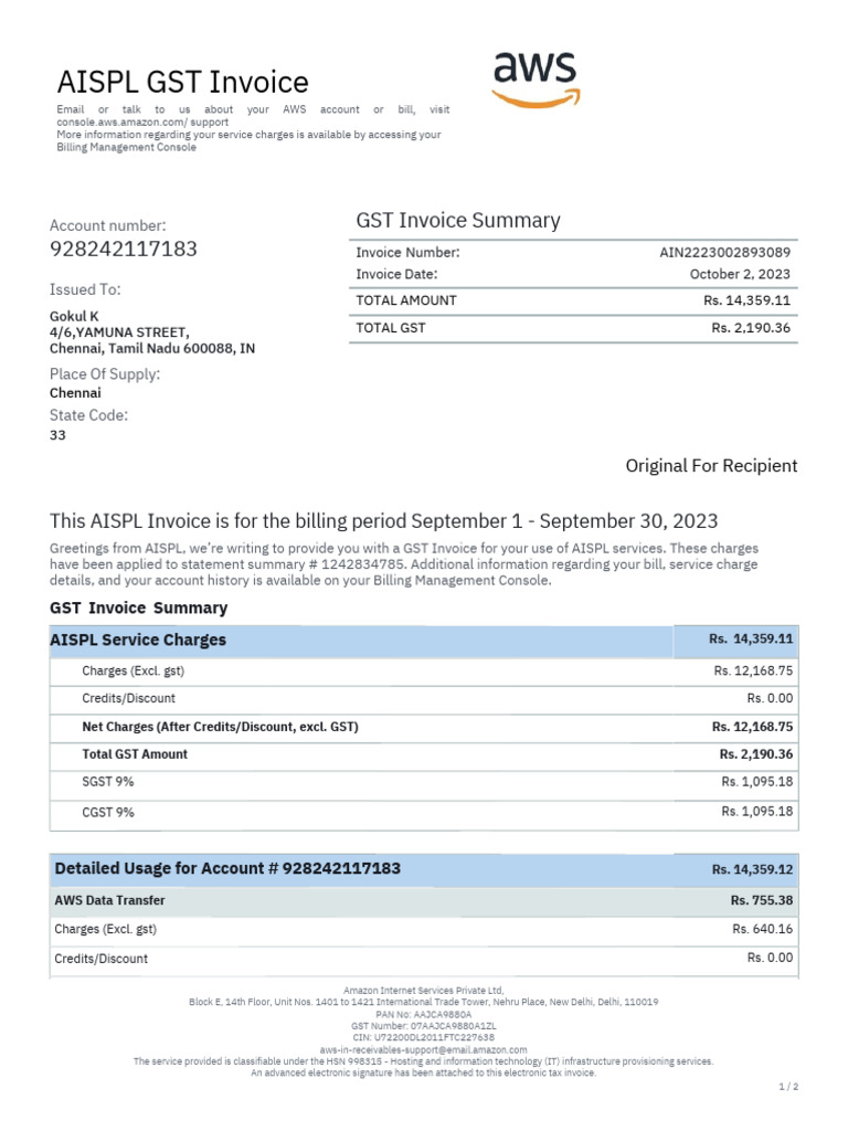 Aws Bills - Thinkable PDF | PDF