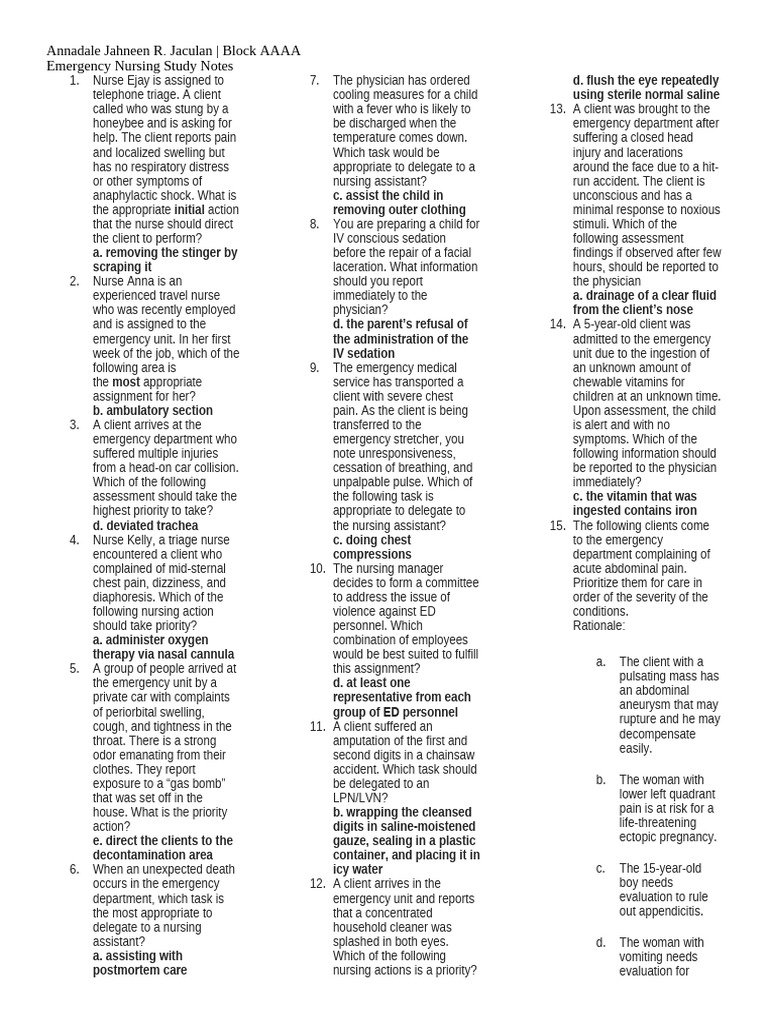 Emergency Nursing Practice Test | PDF