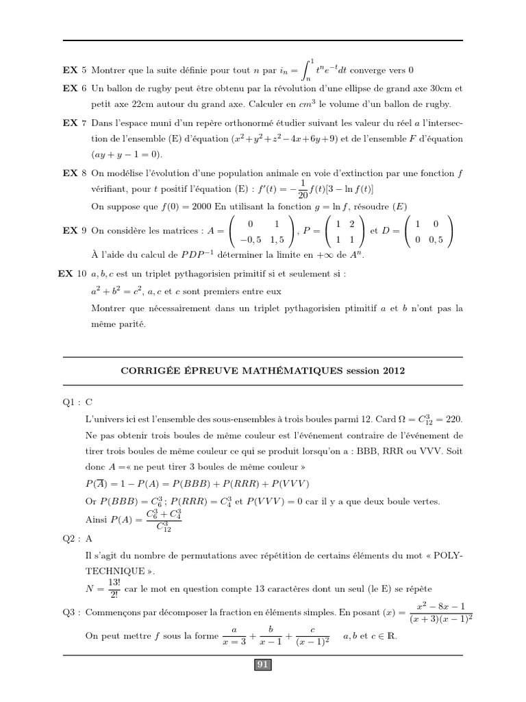 Orniformation Ensp Bac Corrigé Math 2012 | PDF