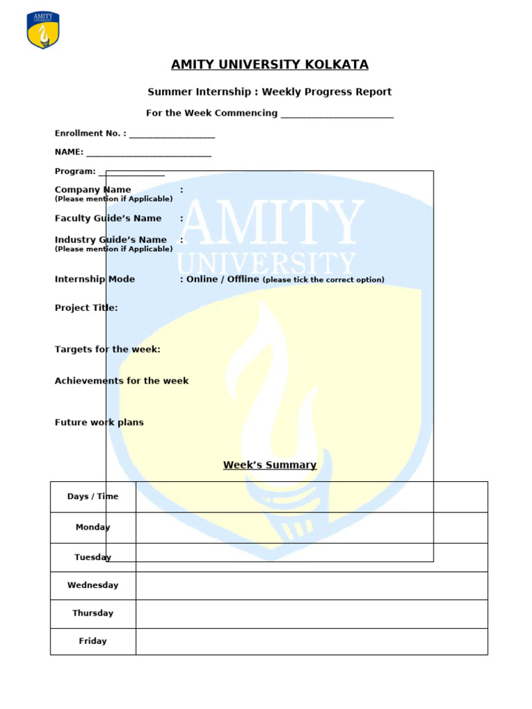 Annexure 3 - Weekly Progress Report - Summer Internship 2024 | PDF