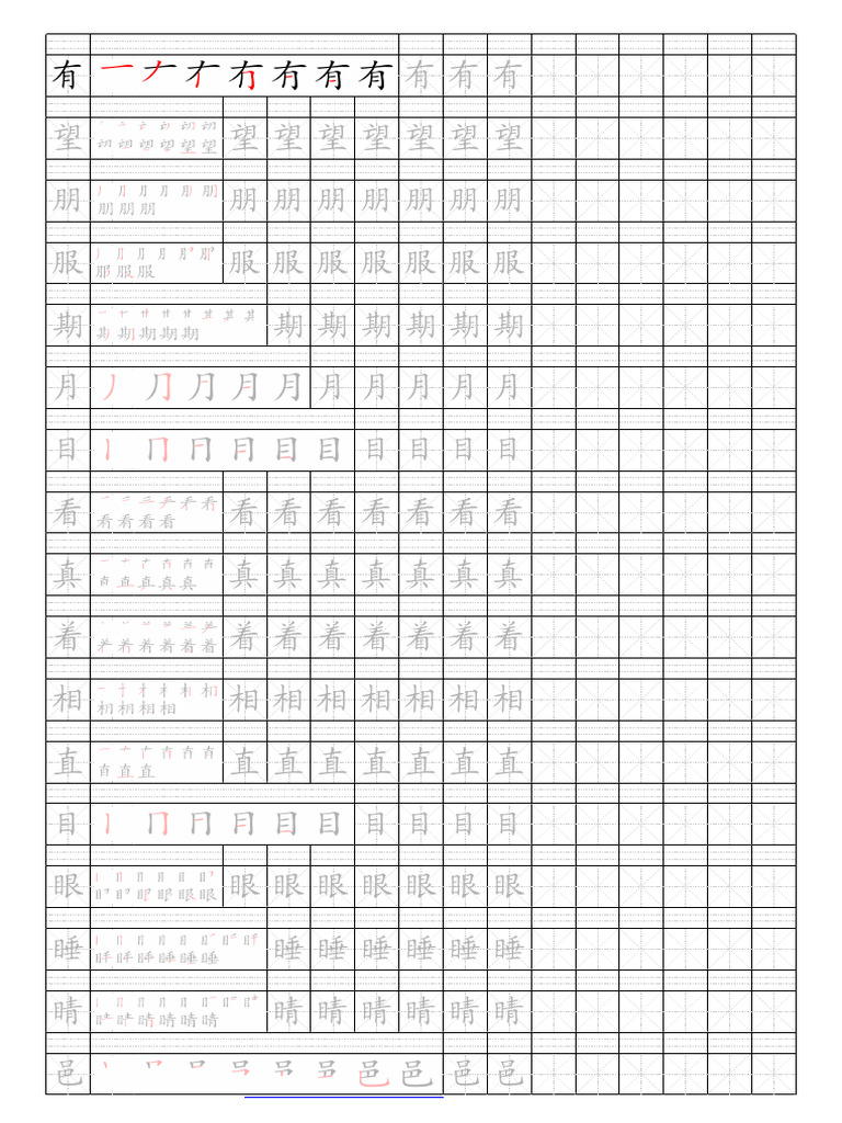 Chinese Characters Practice Sheet 09 | PDF