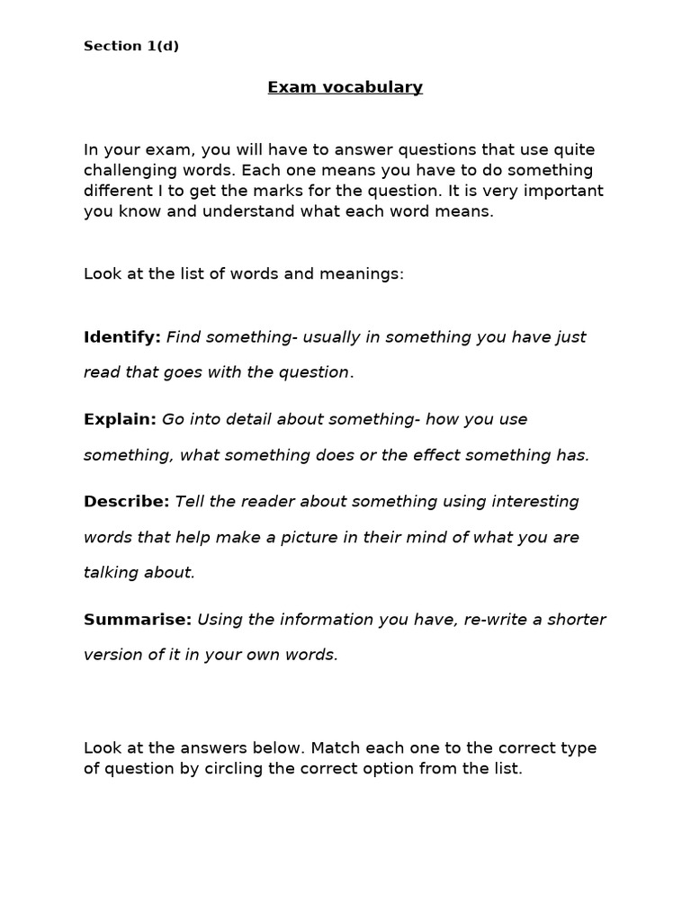 Exam Vocabulary | PDF