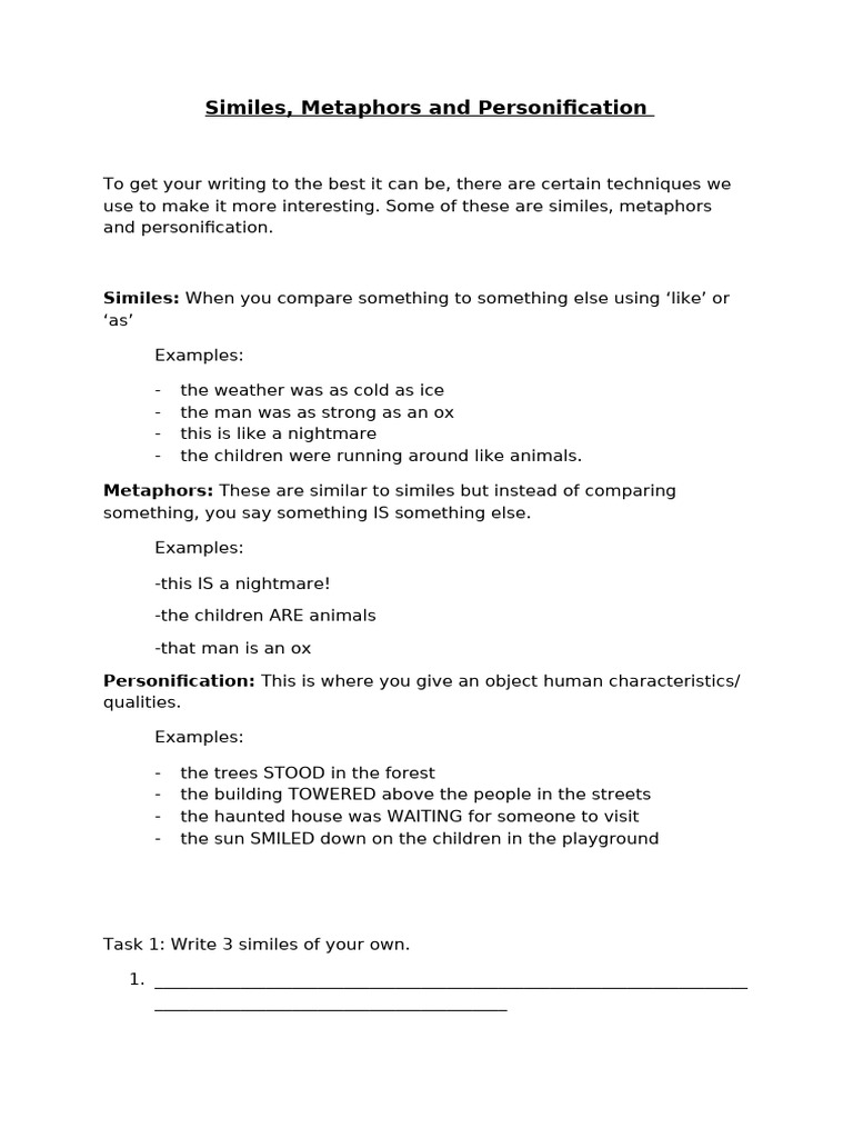 Similes Metaphors and Personification | PDF