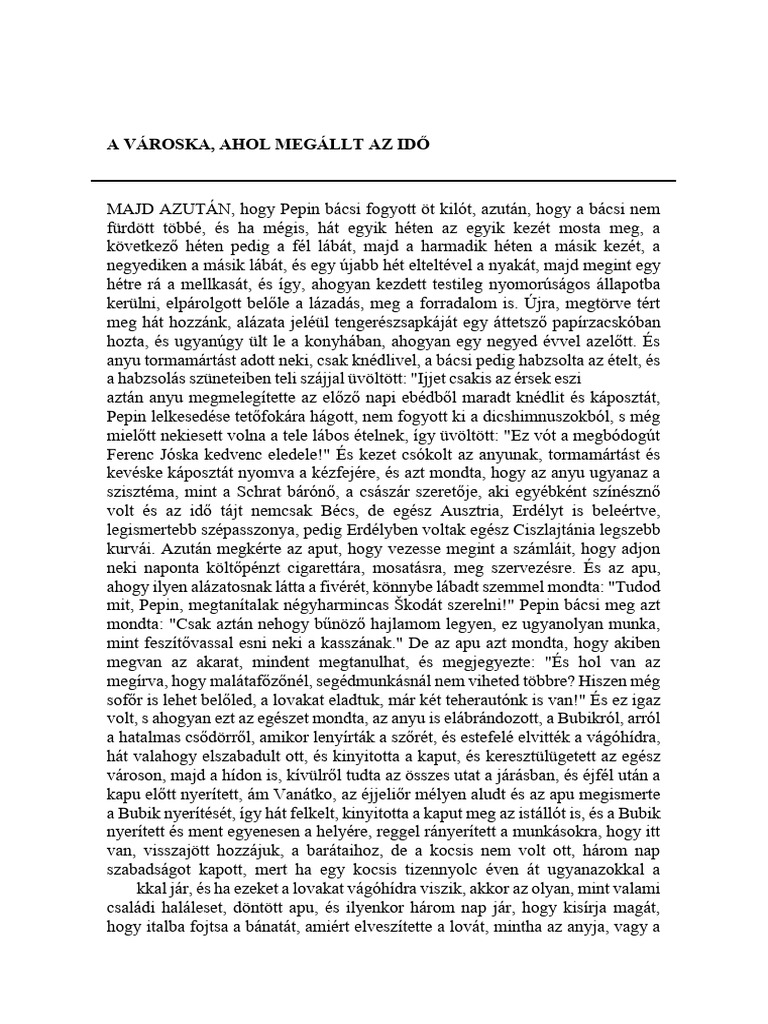 HRABAL-A Varoska Ahol Megallt Az Ido | PDF