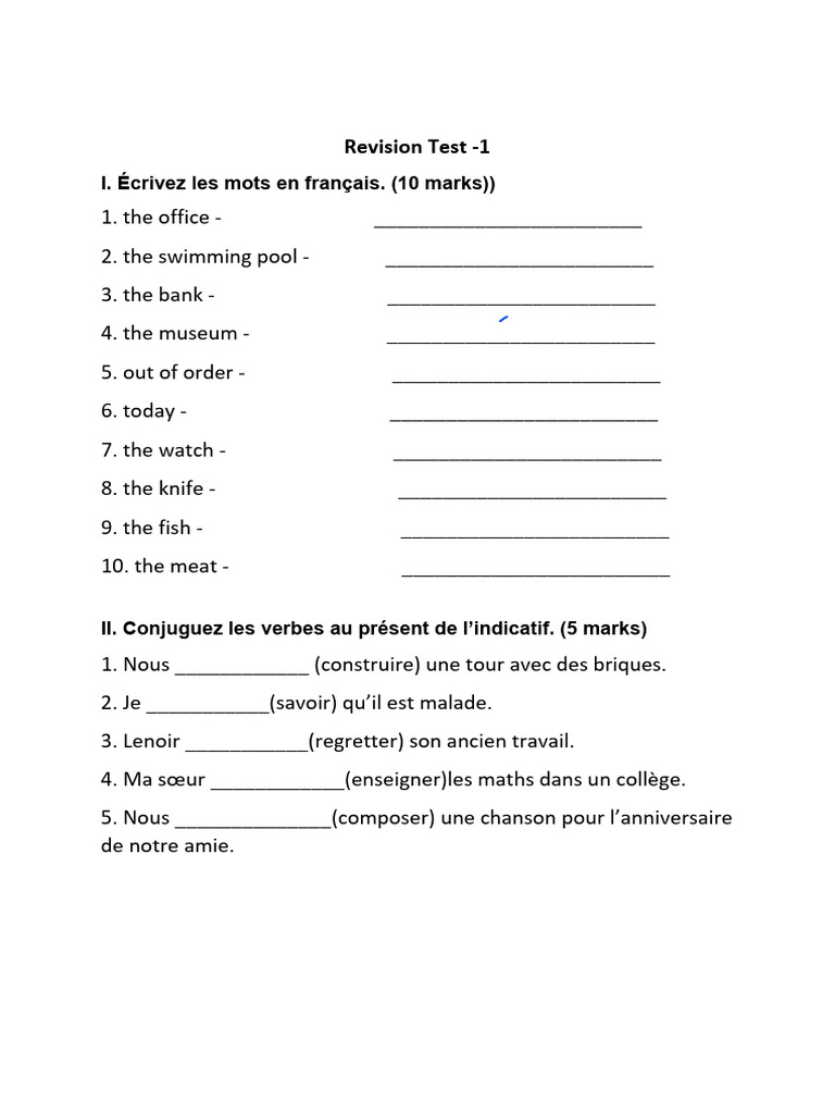 French Mock Test 2021 Term 2 | PDF