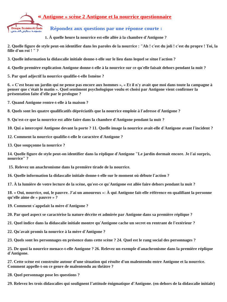 Antigone Scène 2 Questions de Compréhension | PDF