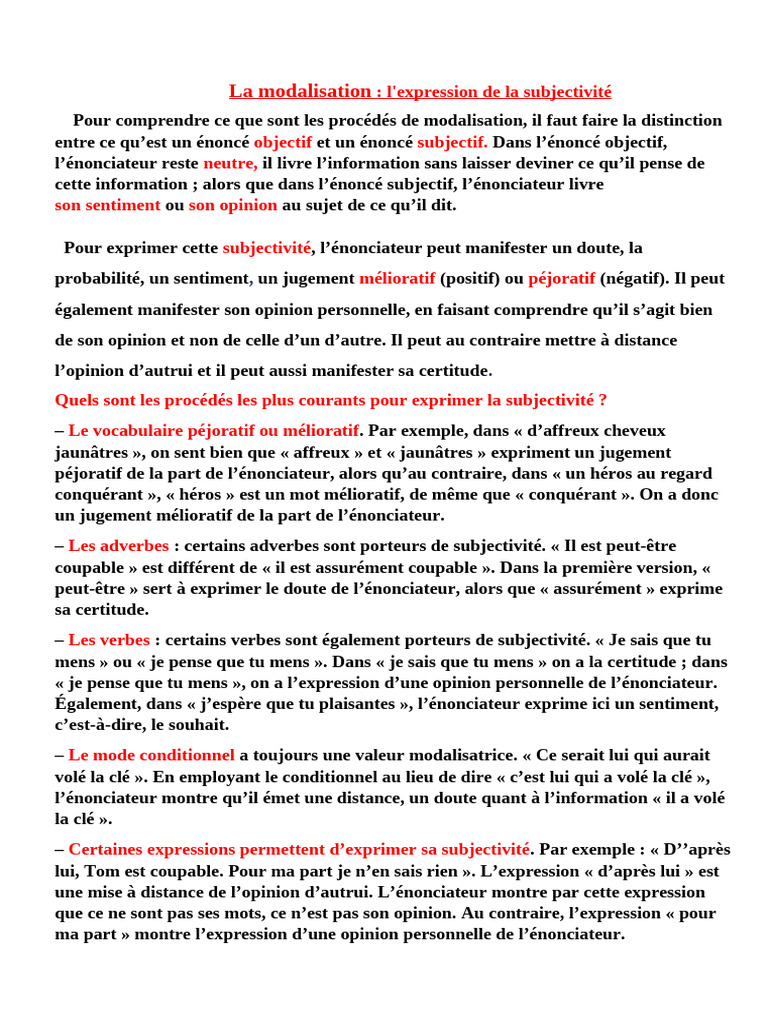 La Modalisation | PDF