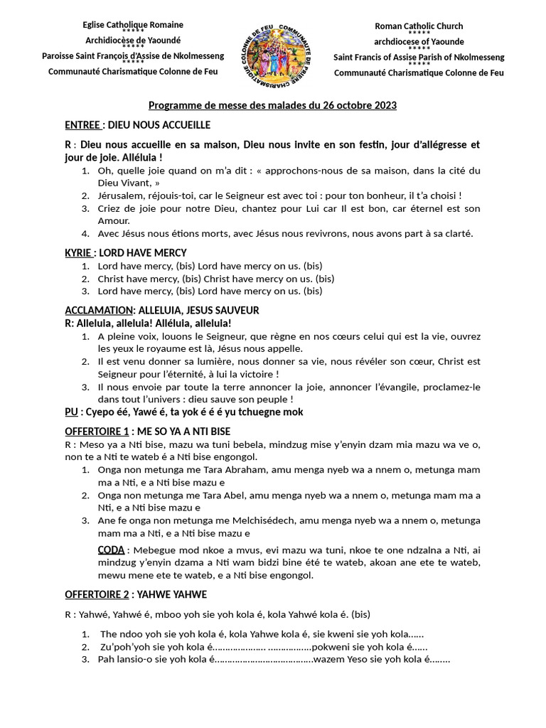 Programme de La Messe Des Malades | PDF