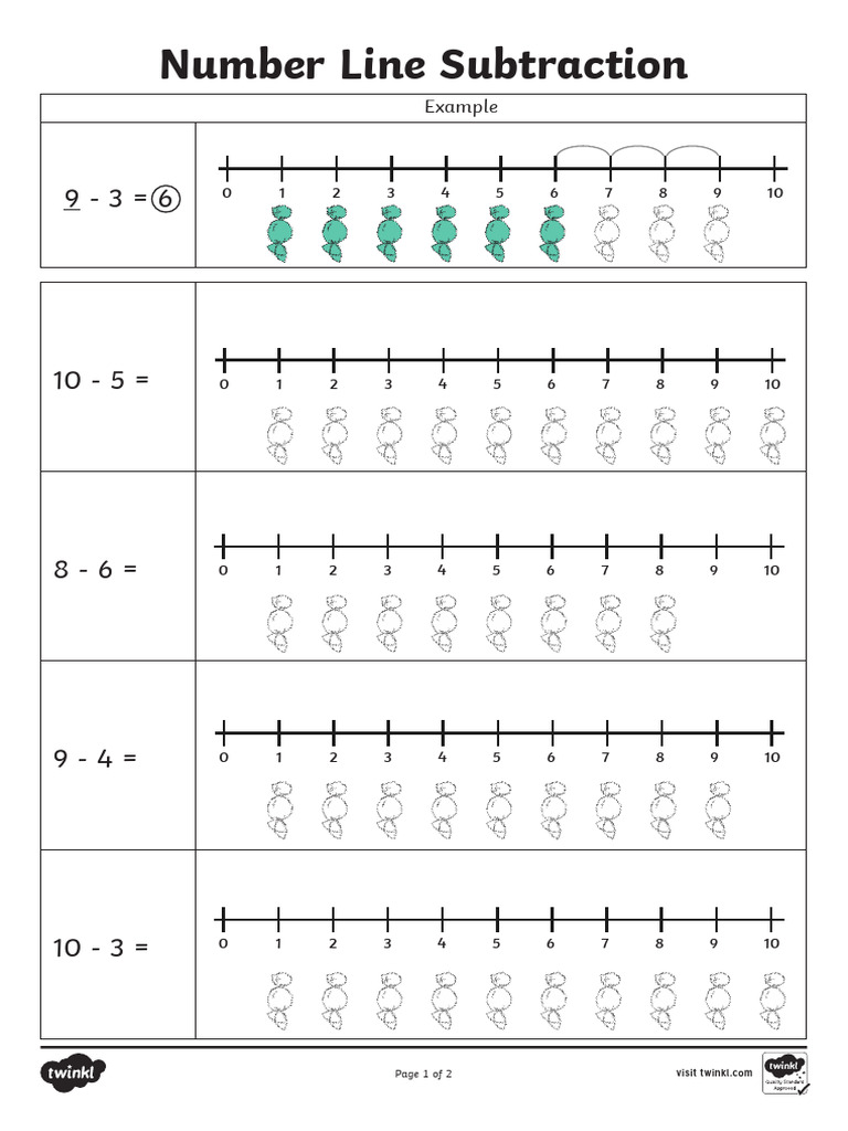 T N 2990 Subtraction From 10 Number Line Worksheet - Ver - 4 | PDF