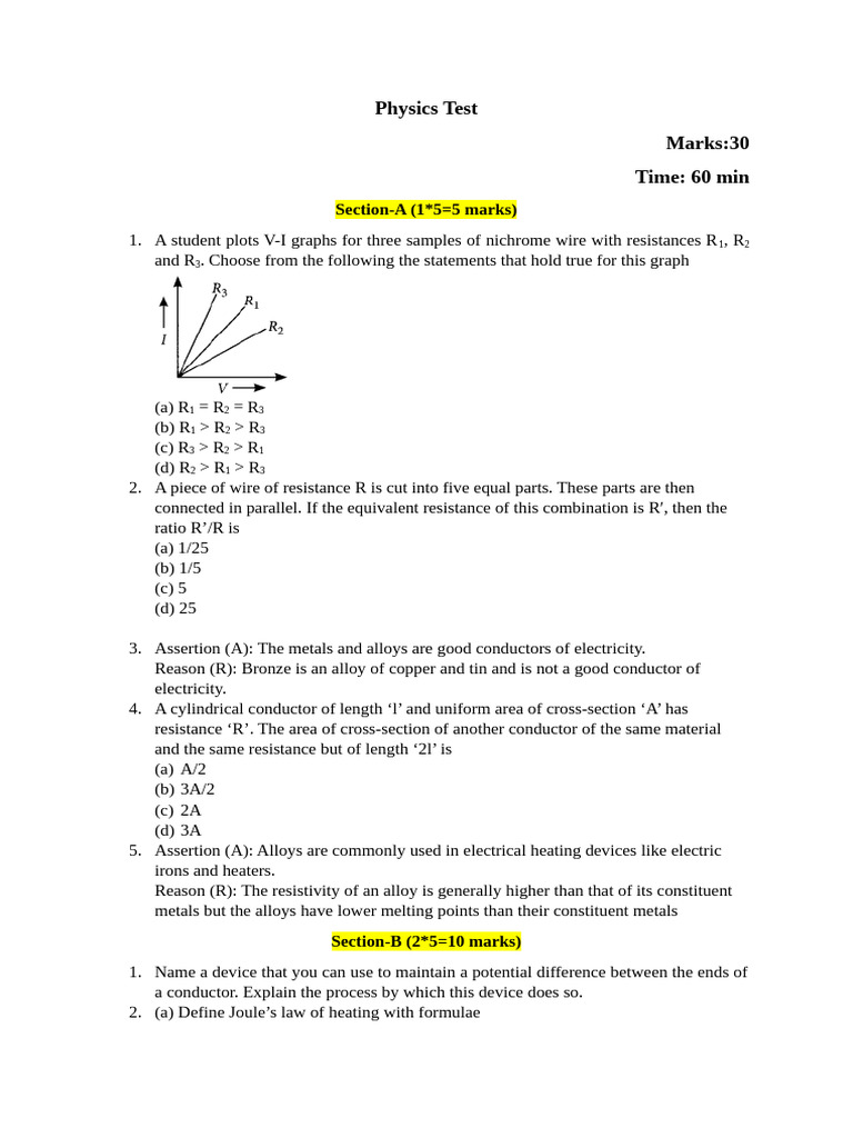 Physics Test Elec | PDF