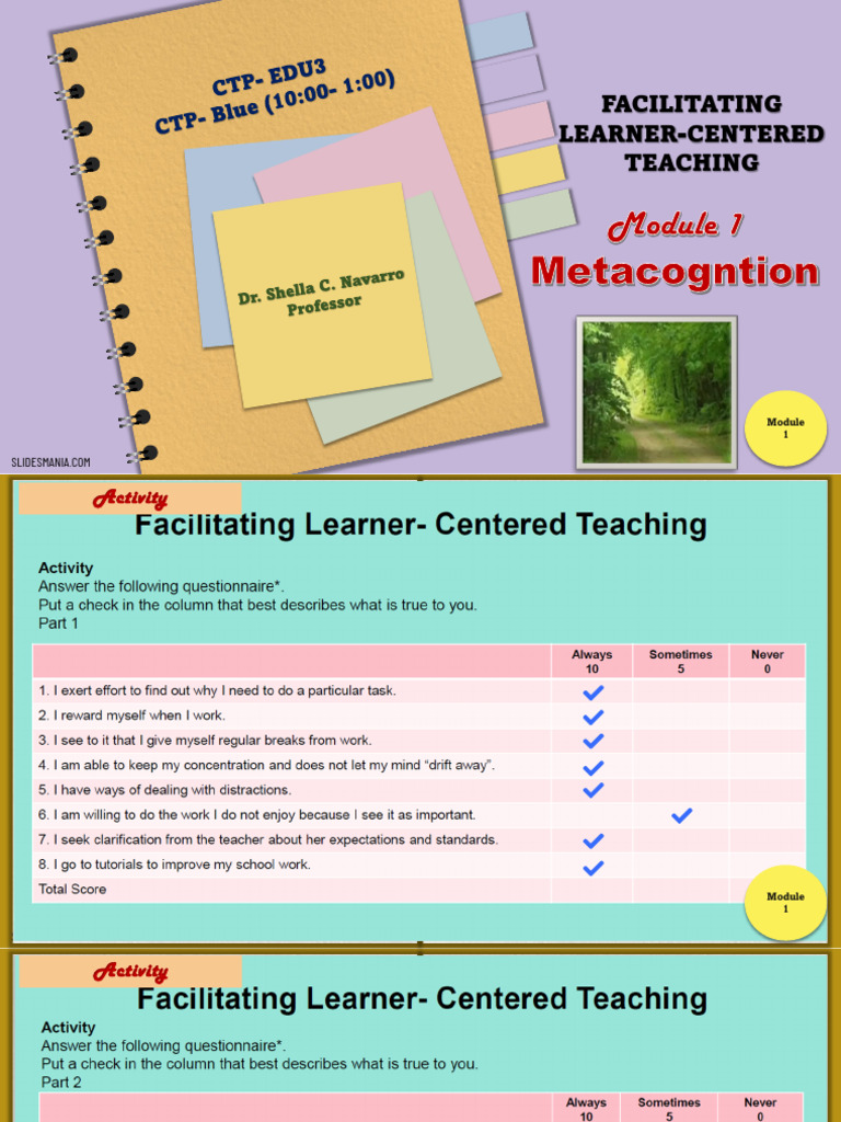 Facilitating Module 1 Metacognition Study Habits Questionnaire ...