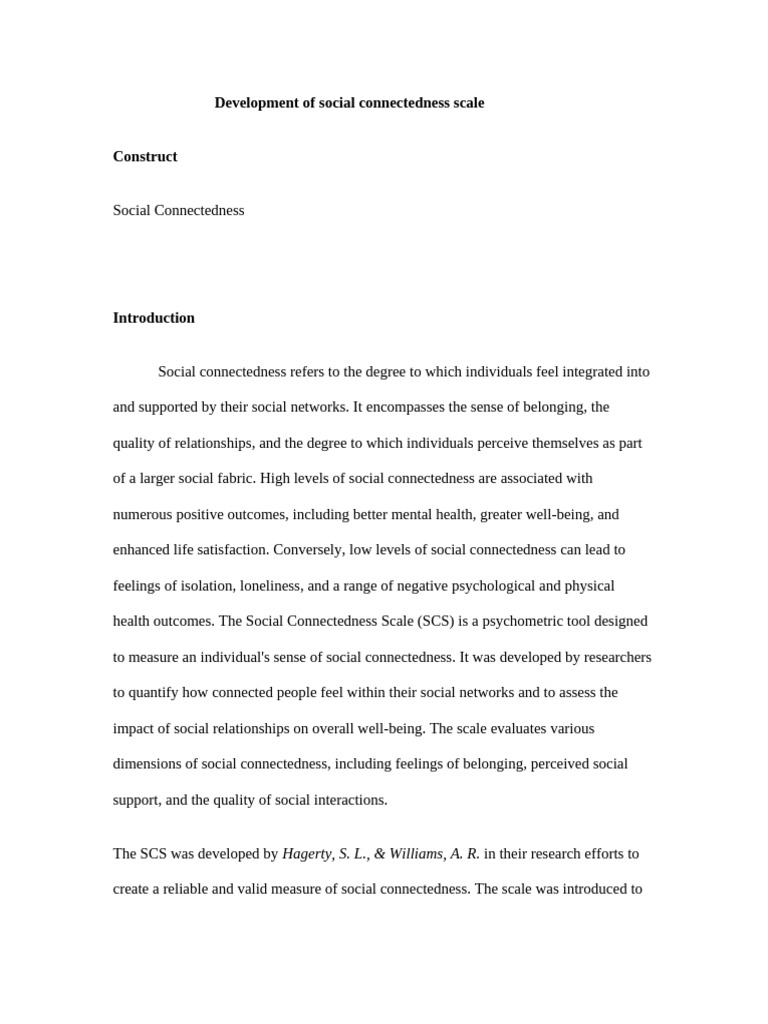 Development of Social Connectedness Scale Final Report | PDF