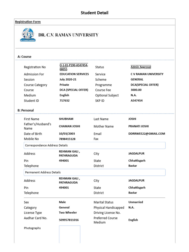 Subham Joshi Add Form | PDF