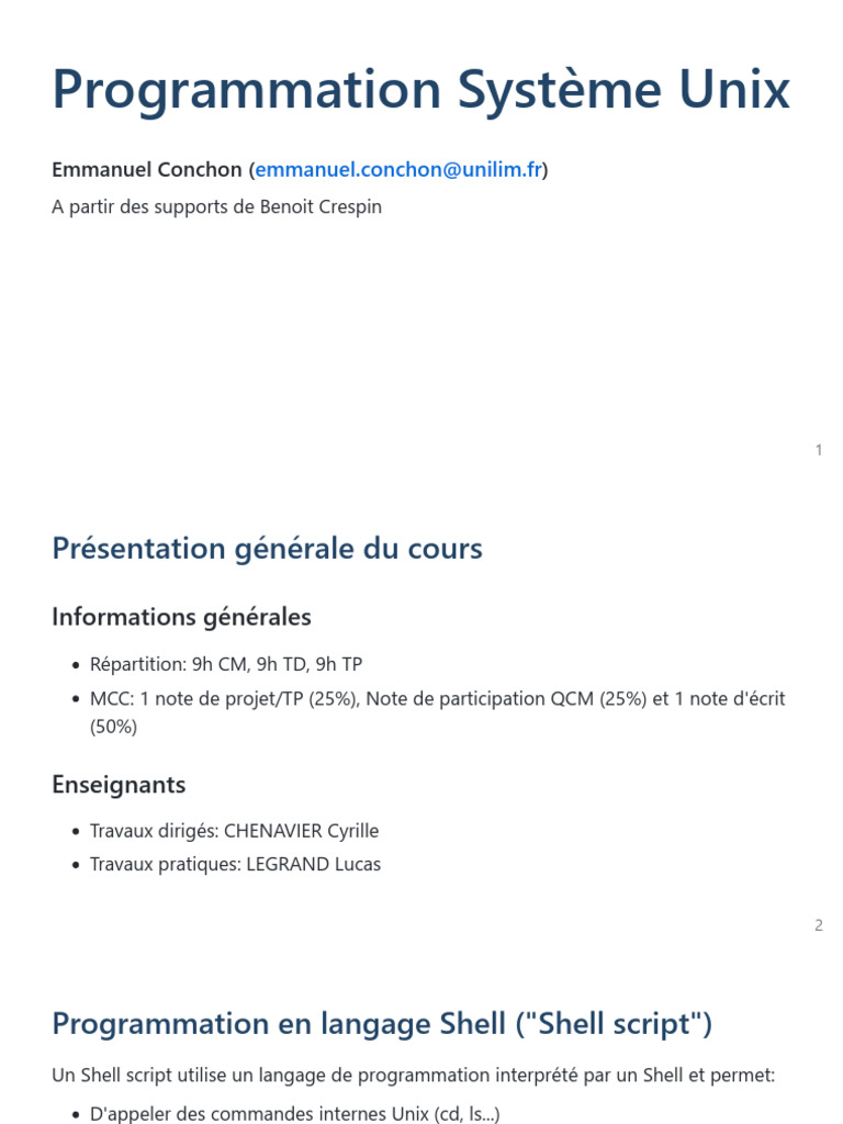 01 Cours Prog Unix 2023 Scripts Shell | PDF