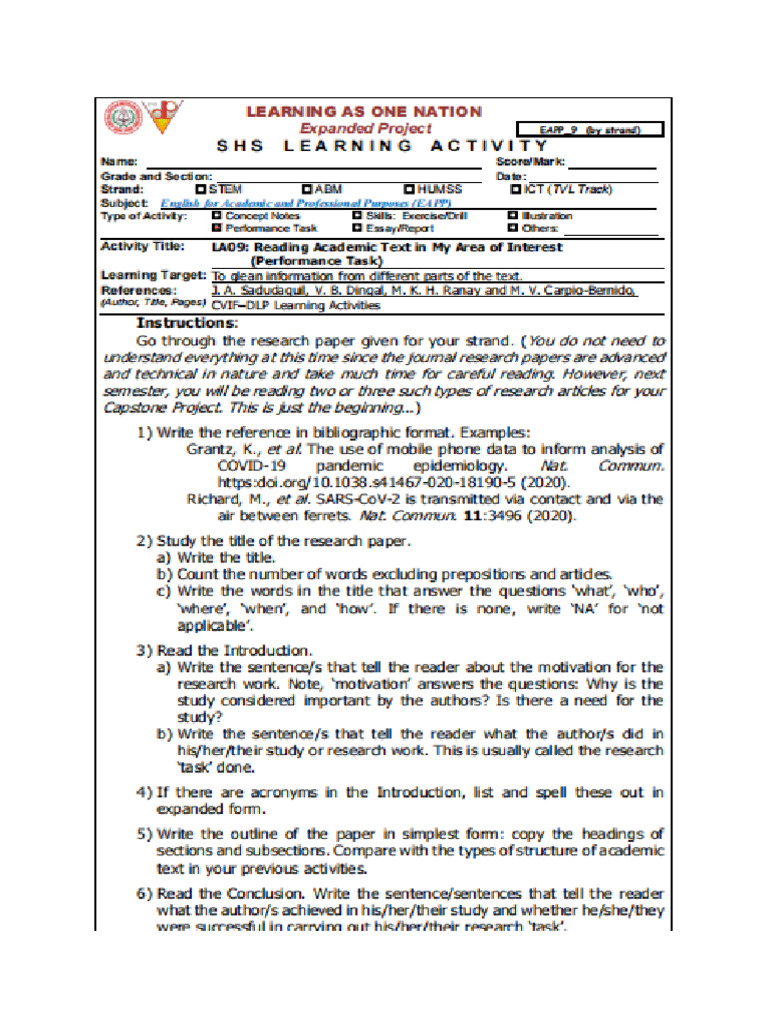 Learning Activity Sheet in EAPP | PDF