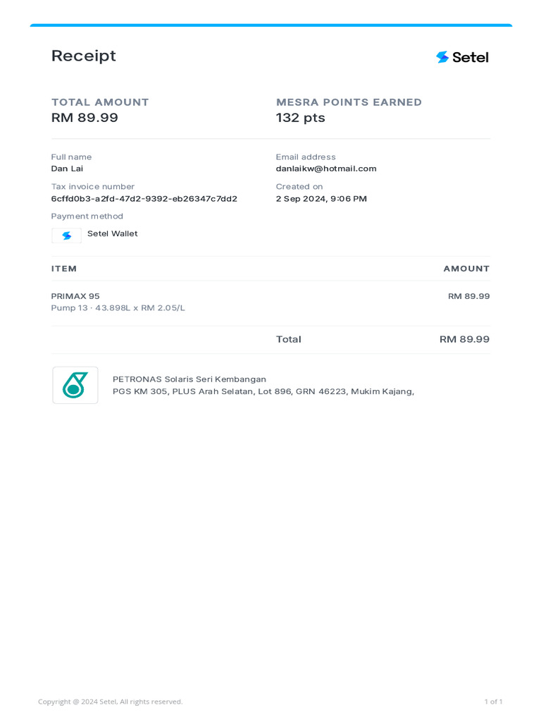 Setel Ereceipt On Sep 2, 2024, 21 - 06 | PDF