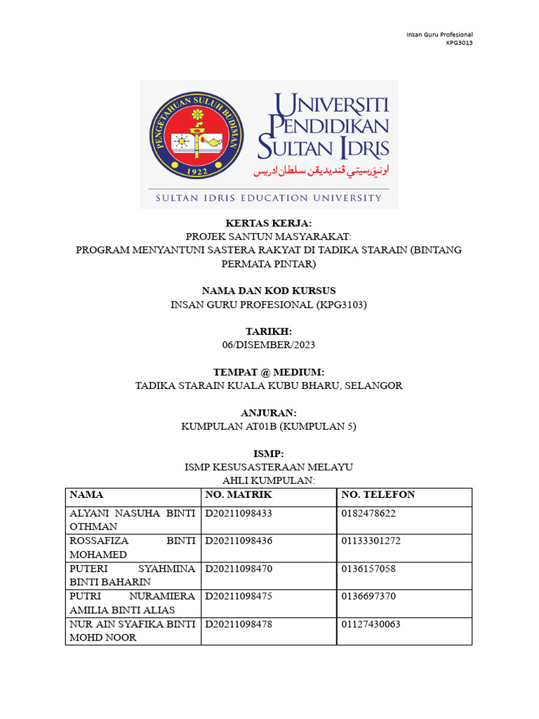 Kertas Kerja Program Menyantuni Sastera Rakyat Di Tadika Star | PDF