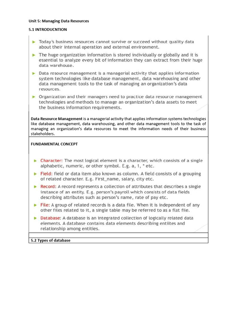 Unit 5 Data Management | PDF