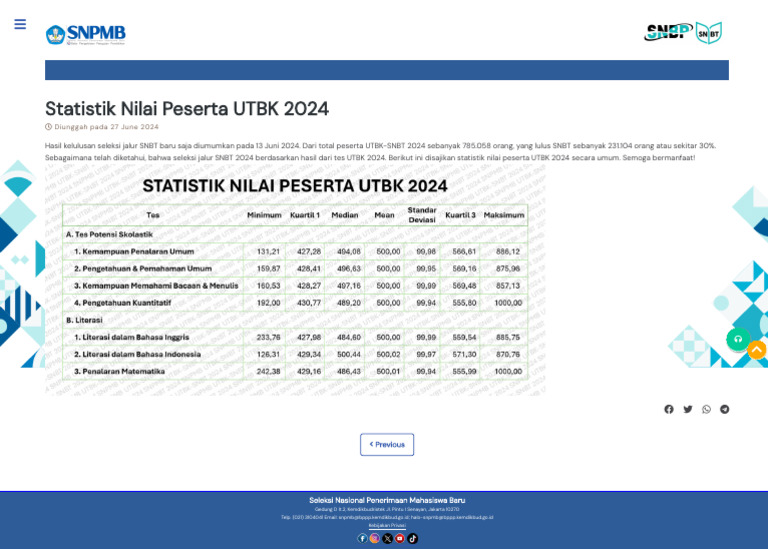 Statistik Nilai Peserta UTBK 2024 - SNPMB | PDF