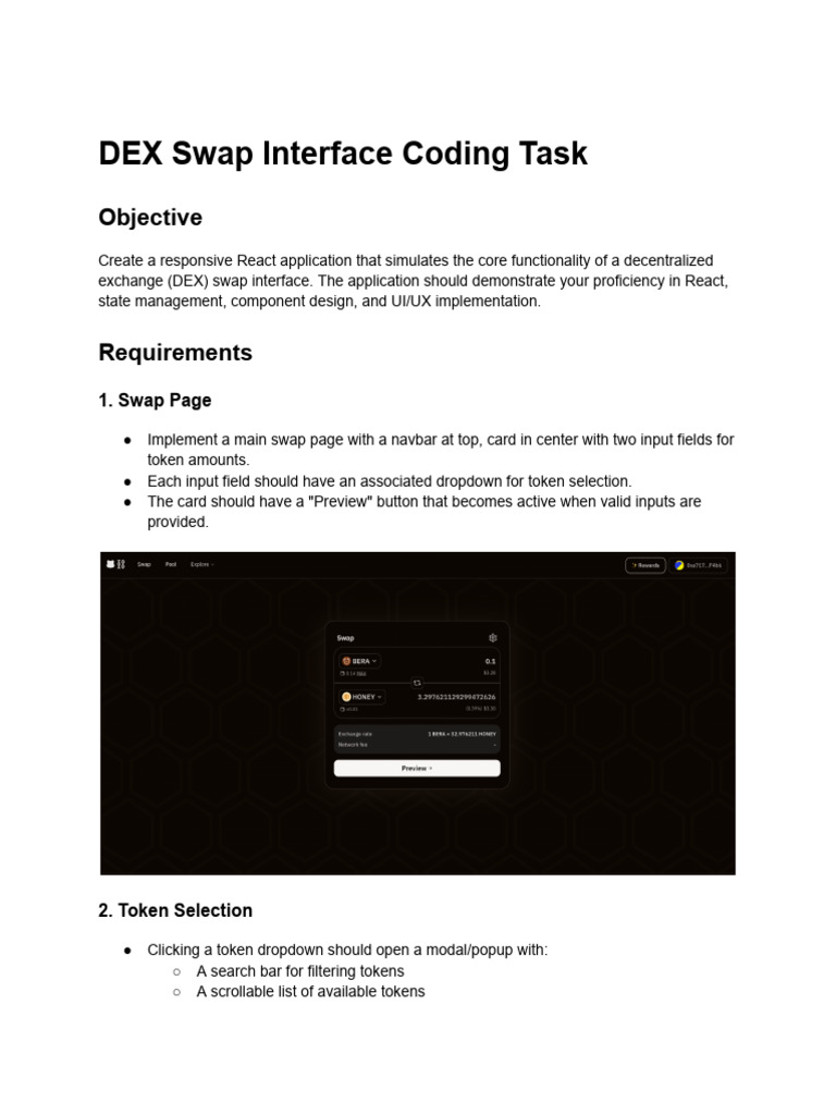 DEX Swap Interface Coding Task | PDF