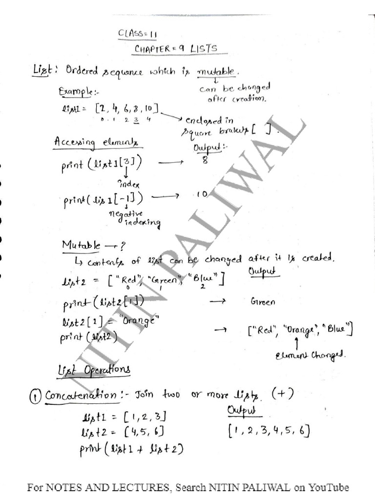 Class 11 CS Lists | PDF