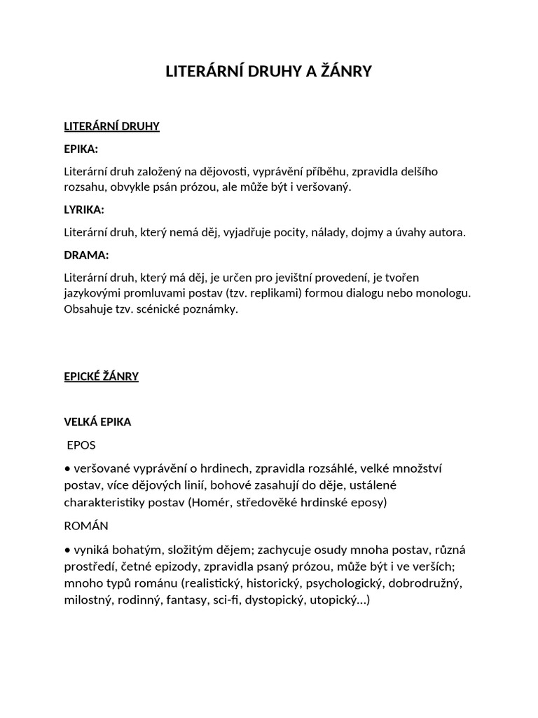 Literarni Druhy a Zanry (1) | PDF
