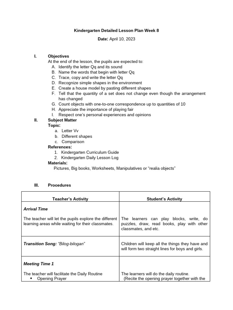 Lesson Plan in Kindergarten (Q3-W4-D5) | PDF