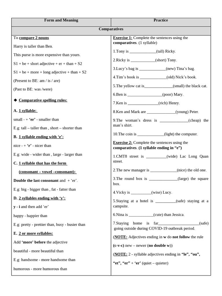Comparison - Worksheet | PDF