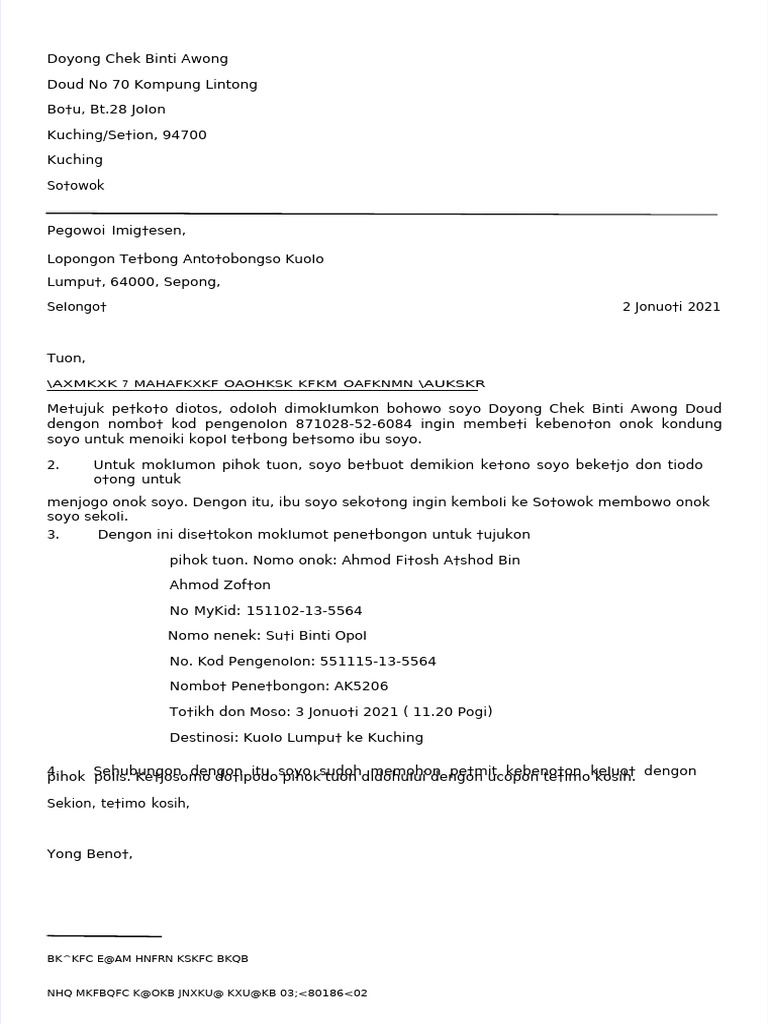 Surat Kebenaran Membawa Anak Menaiki Pesawat | PDF