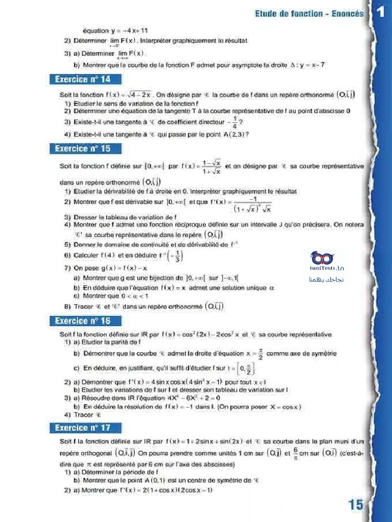 Serie D Exercices - Bac-Maths-Etude de Fonction - 4 | PDF