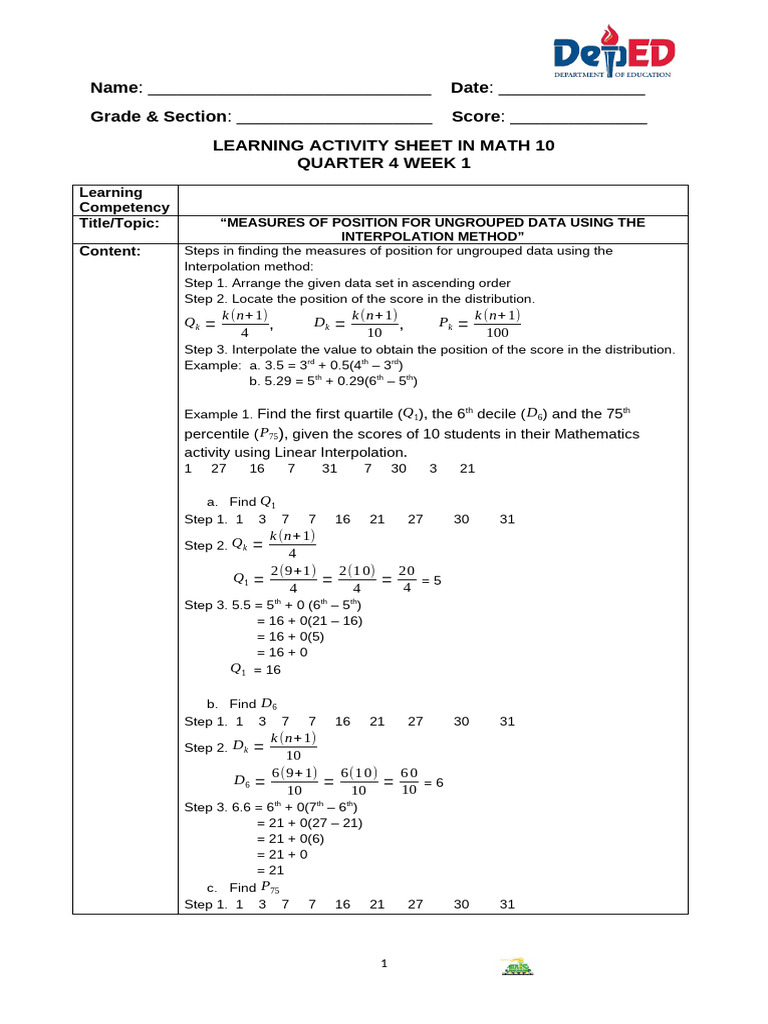 LAS_Math 10 Quarter 4 Week 1 | PDF