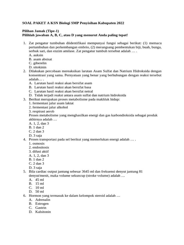 Soal Gabungan Paket A KSN Ipa | PDF