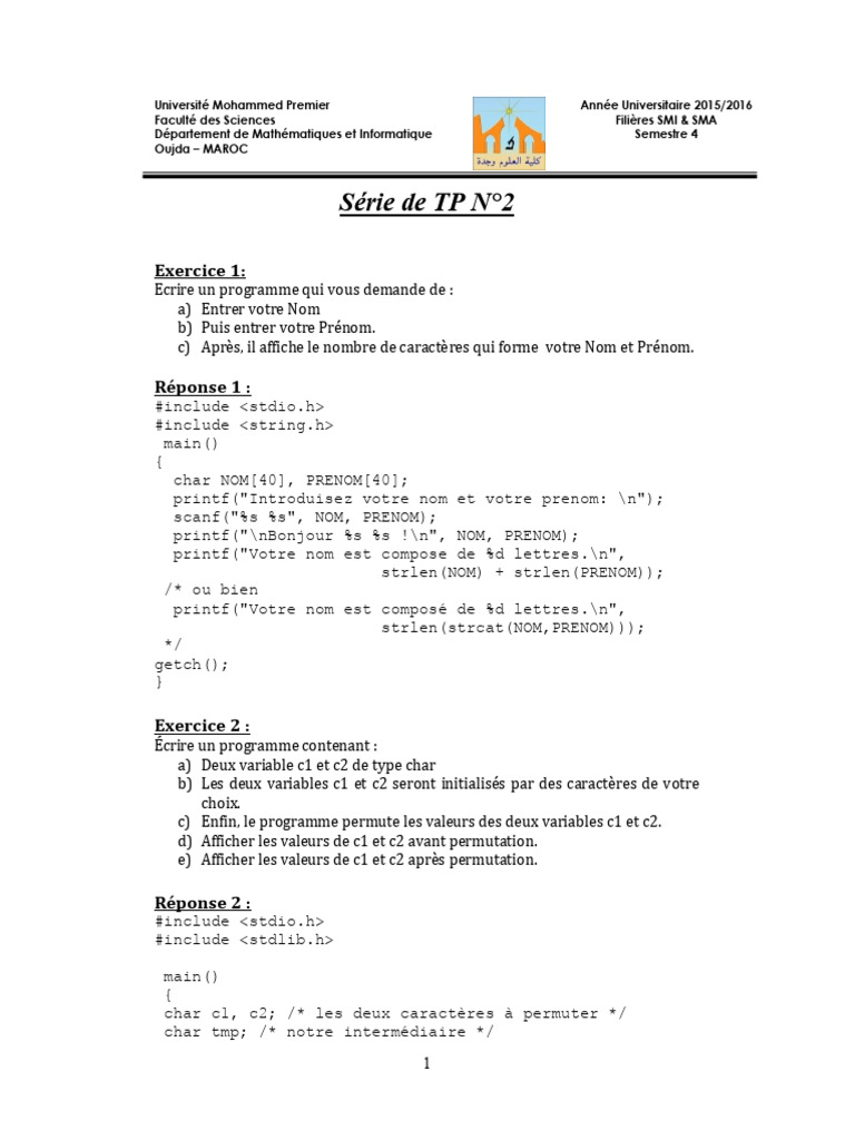 S4 SMI FSO Prog - TD2 | PDF