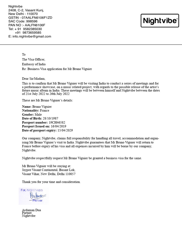 Visa Letter SAMPLE Copy 2 | PDF