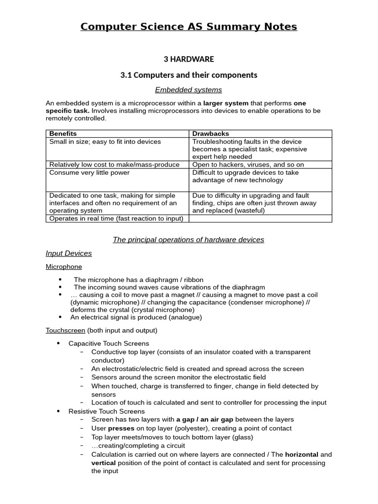 Computer Science AS Hardware Summary Notes | PDF