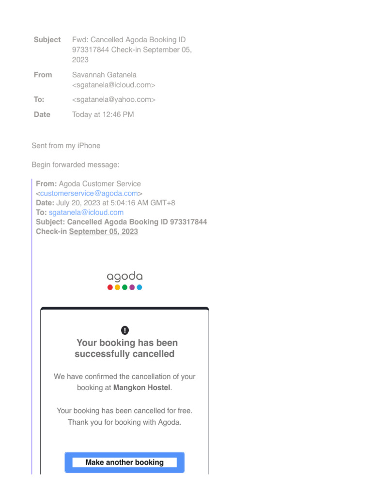 Agoda - Cancellation Email | PDF