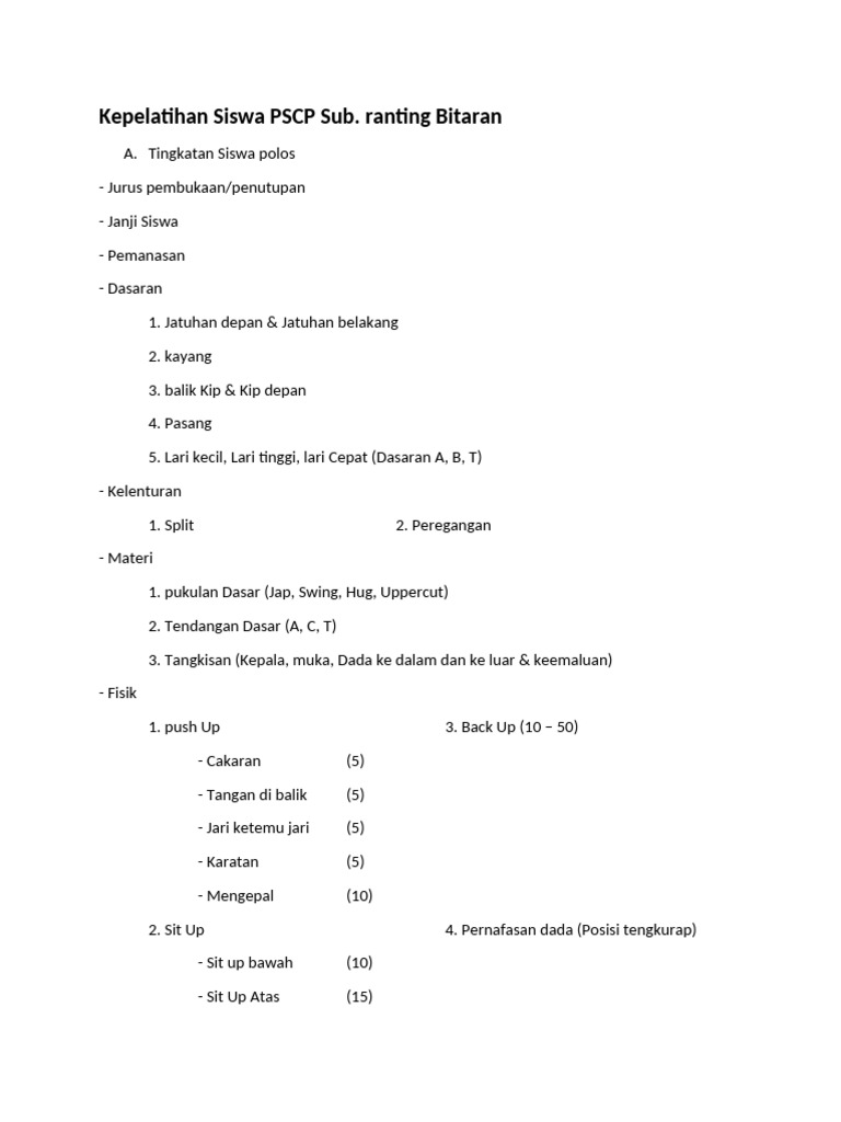 Kepelatihan Siswa PSCP Sub Ranting Bitaran | PDF
