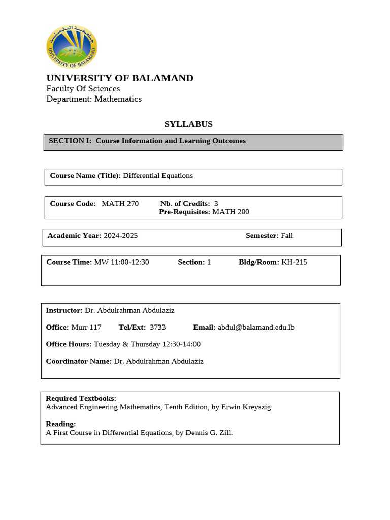 Math 270 Syllabus | PDF