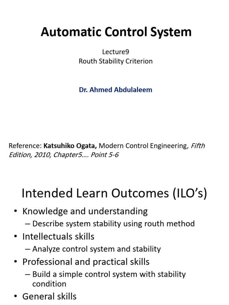 Lecture 9 Ruth Herwitz Stability Criterion PDF | PDF