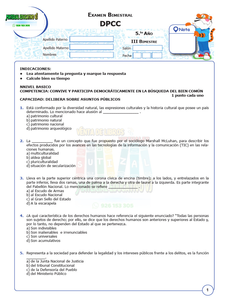 III BIM - EB - 5° Año - DPCC | PDF