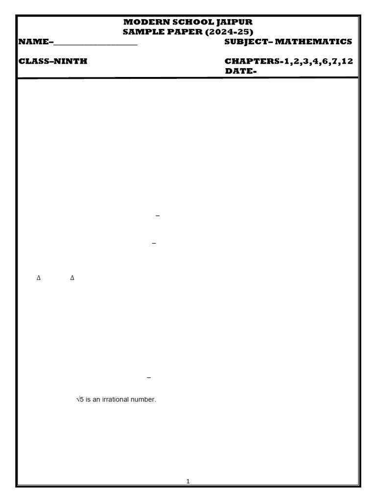 9-Maths Sample Paper-2 | PDF