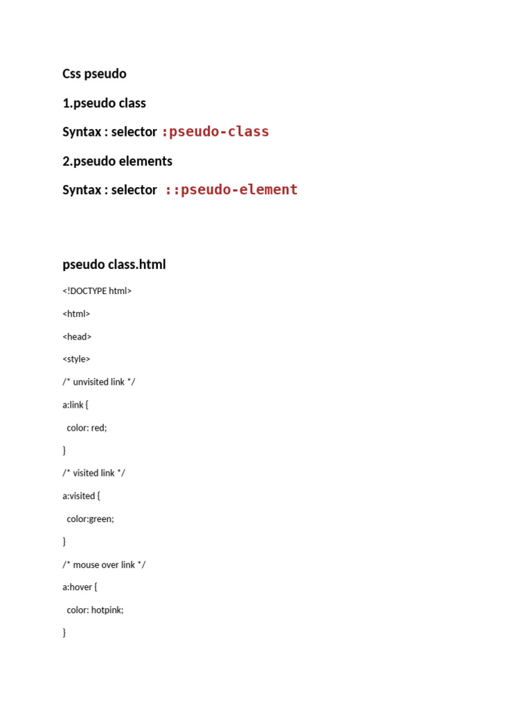 Css Pseudo Class And Elements Pdf 5197