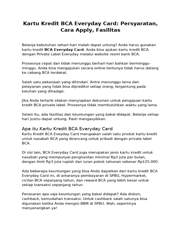 BCA Everyday Card | PDF