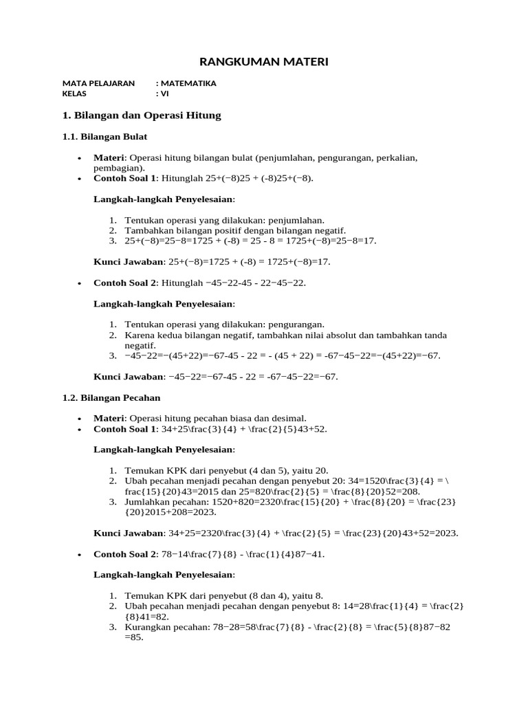 Rangkuman Materi MTK | PDF